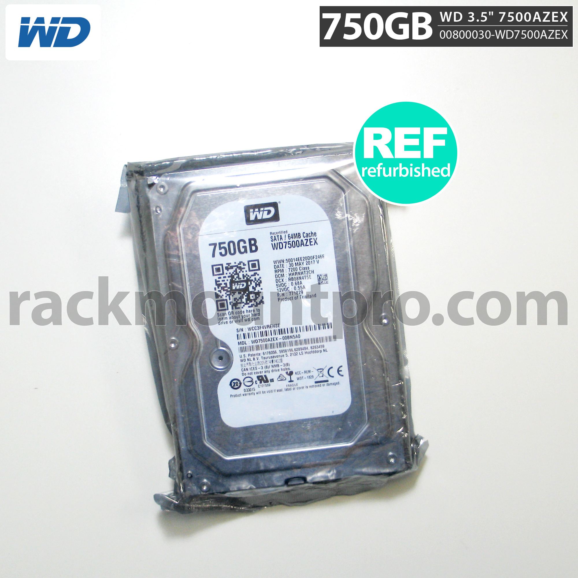 WD BLUE 3.5" WD7500AZEX 750GB SATA III 6Gbps HDD Refurbished - WD ...